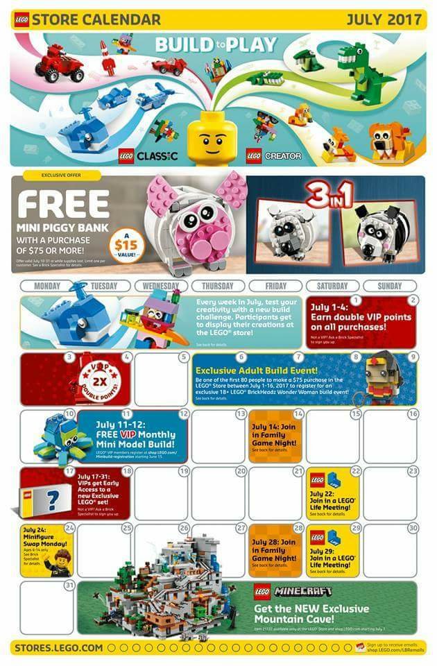 Amerikaanse LEGO Store Kalender juli 2017 vrijgegeven - Bouwsteentjes.info